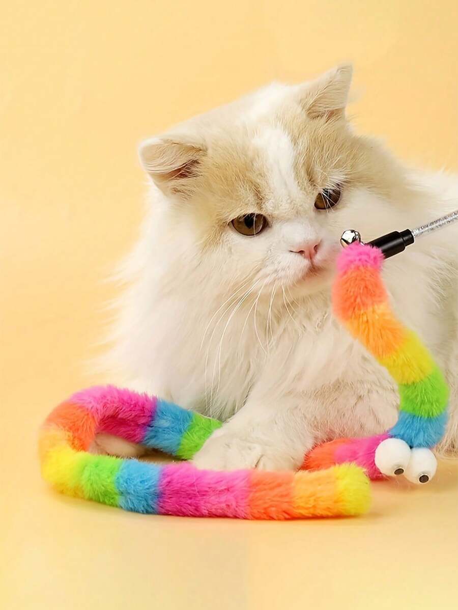 Colorful Plush Caterpillar Rattle Stick Cat Toy - Interactive Play And ...