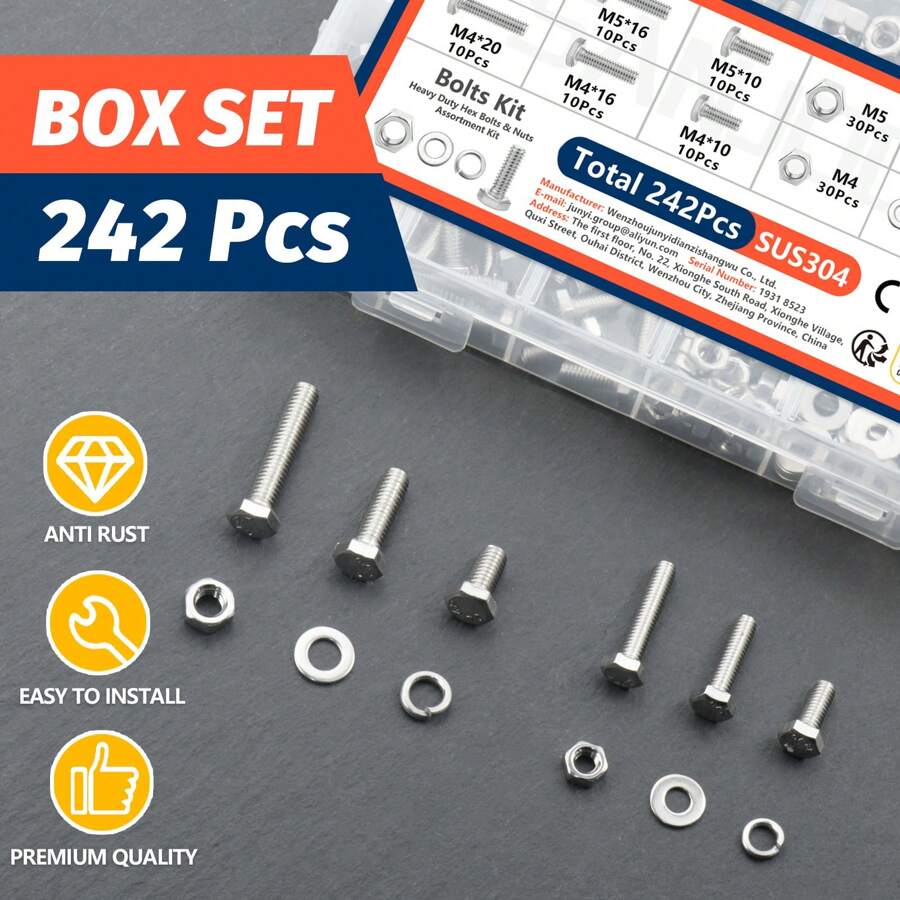 SANJODS Hex Head Nuts And Bolts Assortment Kit, Stainless Steel M4 M5 Bolts And Nuts Kit ...