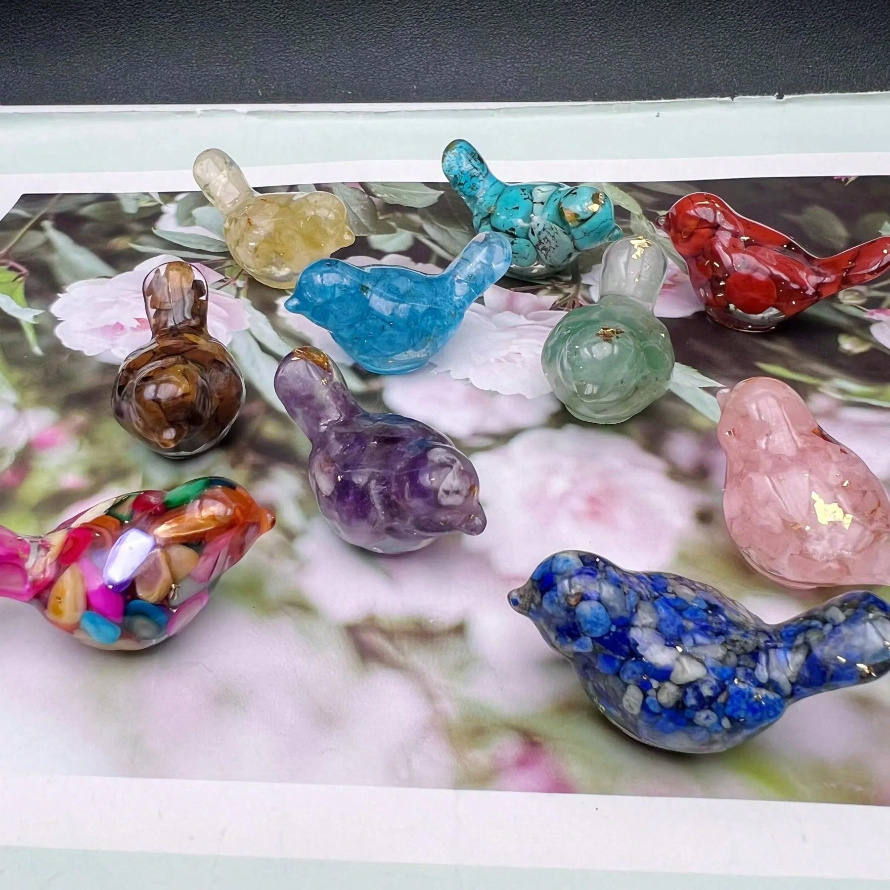 1pc Resin Mold Natural Crystal Chip Stone Handcrafted Tiny Bird Robin ...