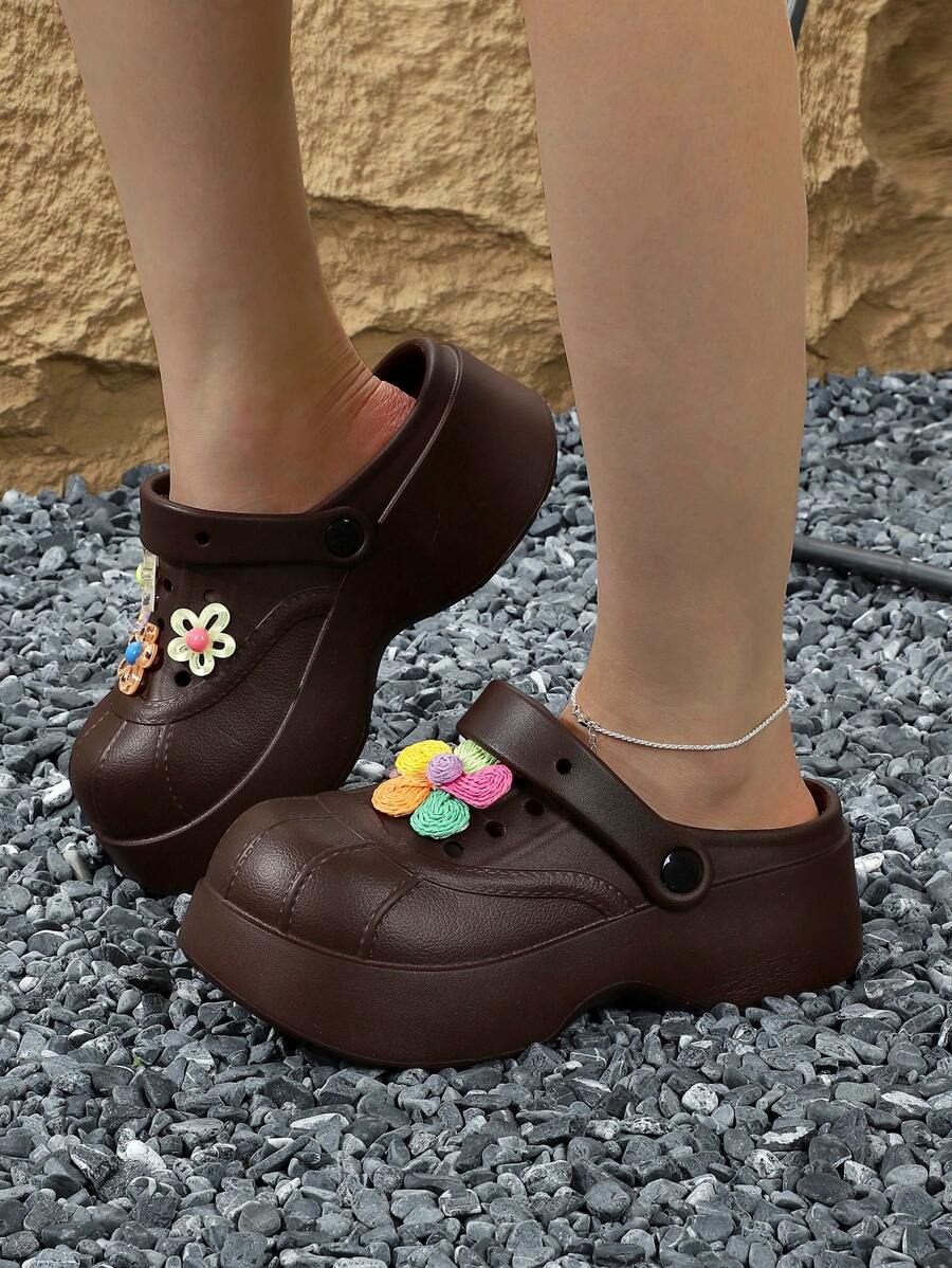 Thick Sole Closed Toe Mule Sandals For Women, Summer Floral Design ...