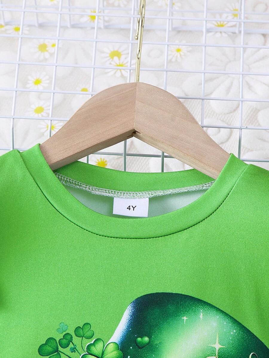 2pcs/Set Girls Casual Cute Bear & Clover Print Short Sleeve T-Shirt ...