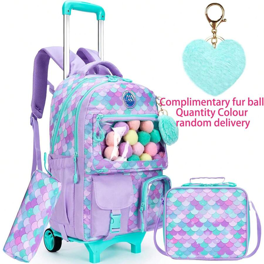 3 PCS Multifunctional Trolley Backpacks, Rolling Backpacks For Girls ...