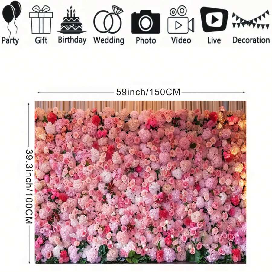 Pink Rose Wall Design Backdrop Wedding Venue Decoration Banner Wedding ...