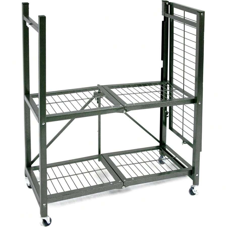 3 Tier Folding Shelves, Storage Shelving Rack Unit With Wheels, Pewter ...