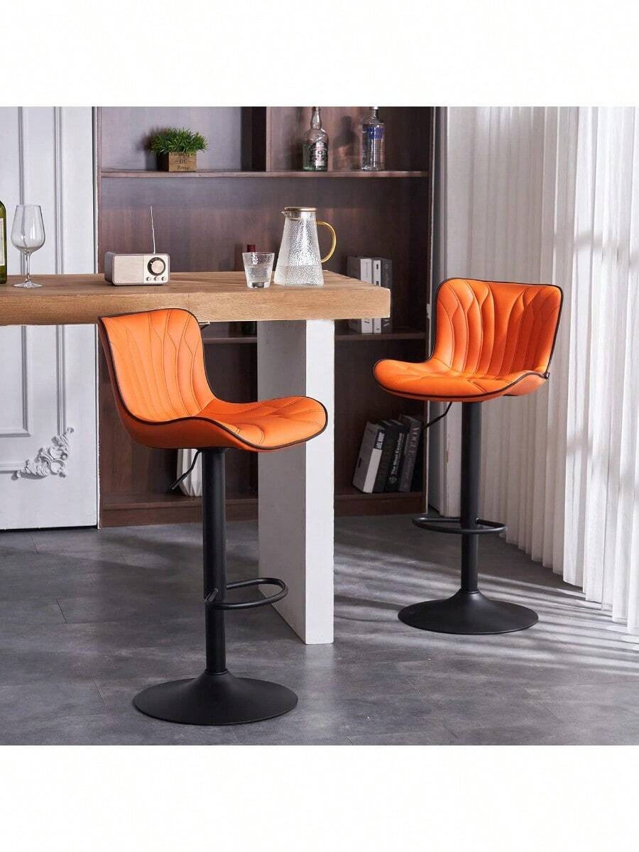 Bar Stools Set Of 2 Orange Barstools Adjustable Counter Height Stools ...