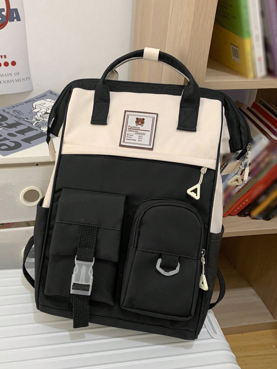 1pc Fashion And Nylon Zipper Closure Schoolbag Simple Student Campus Backpack, Large Capacity ...