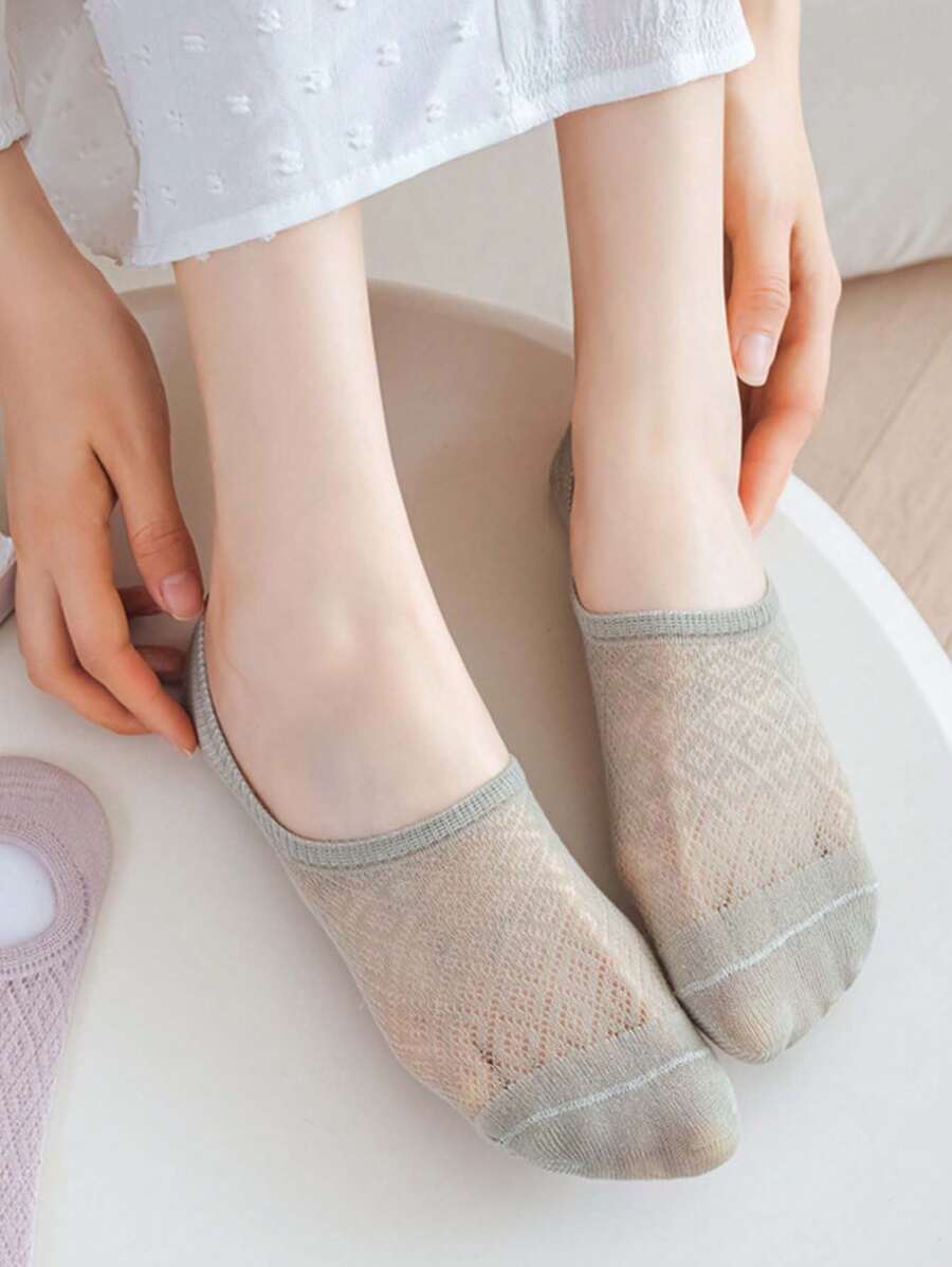 7 Pairs Women Rhombus Patterned Invisible Socks, Low Cut Ankle Socks, White, Black, Cute, Girl ...