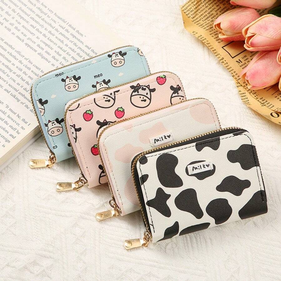 Cute Cow Pattern Coin Purse Girls PU Leather Students Pocket Zipper Key ...