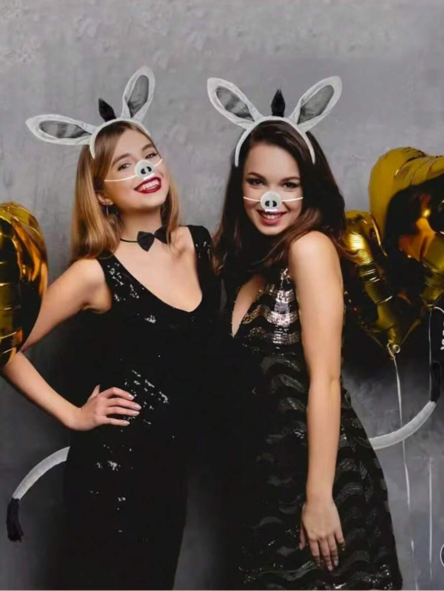 4pcs Donkey Dress Up Set - Plush Animal Headband, Tail, Bowknot And ...