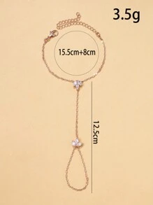 STONEFANS 1pc Rose Gold Simple Metal Chain Back Hand Leaf Shaped Finger ...