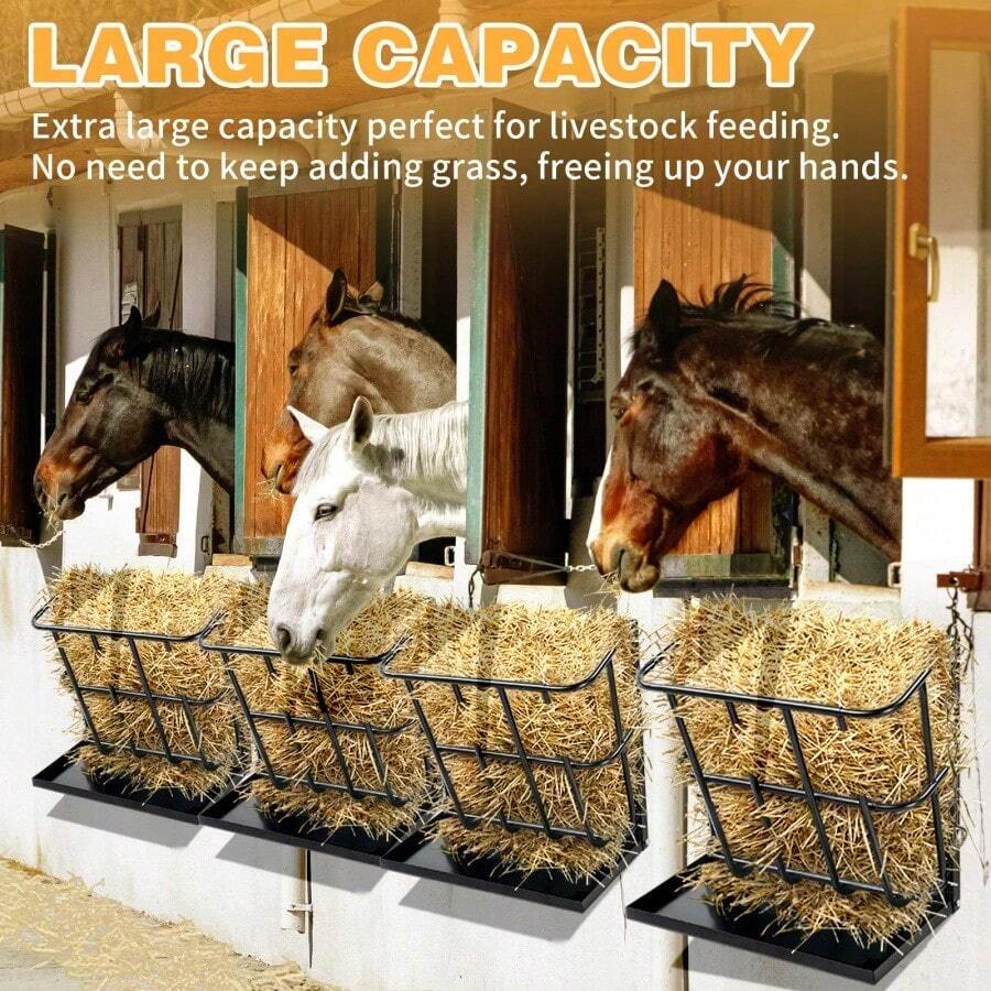 Large Capacity Hay Feeder With Detachable Grain Tray, Heavy Duty Steel 2 In 1 Hay Rack, Multiple ...