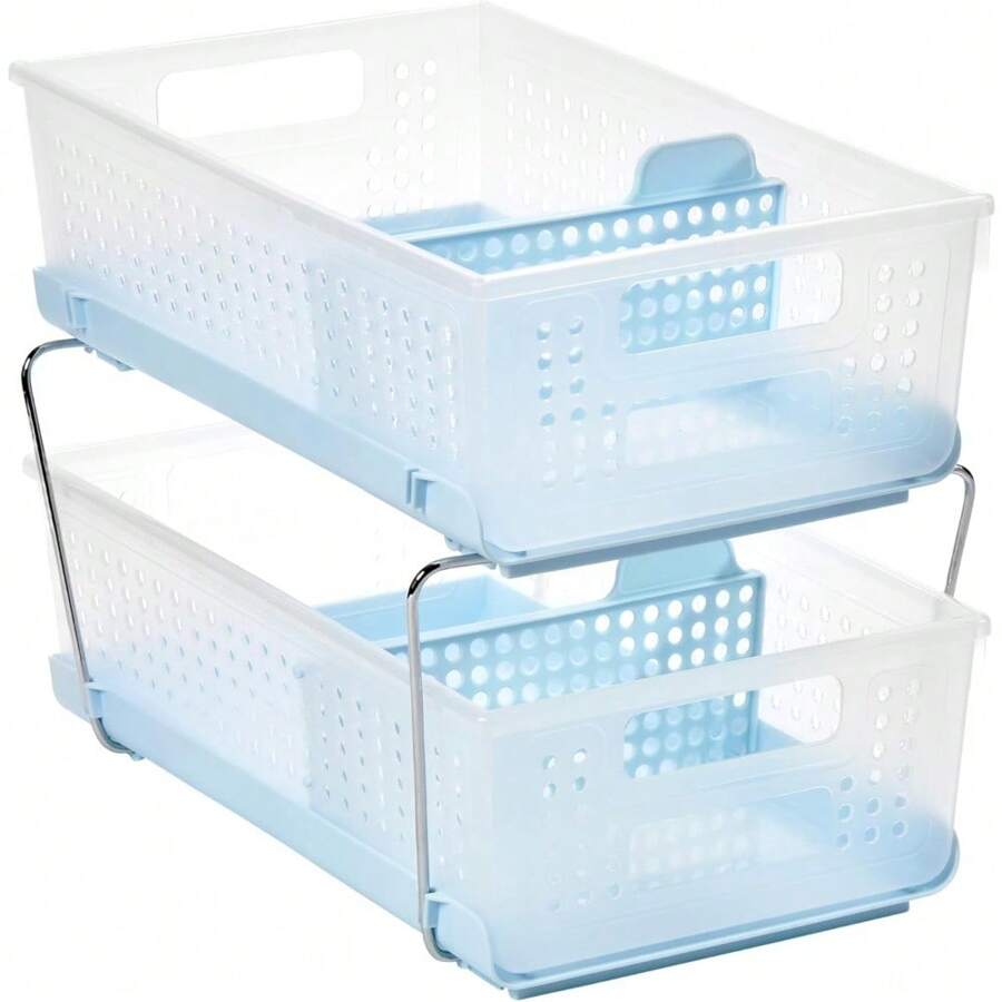 2-Tier Plastic Multipurpose Organizer With Divided Slide-Out Storage ...
