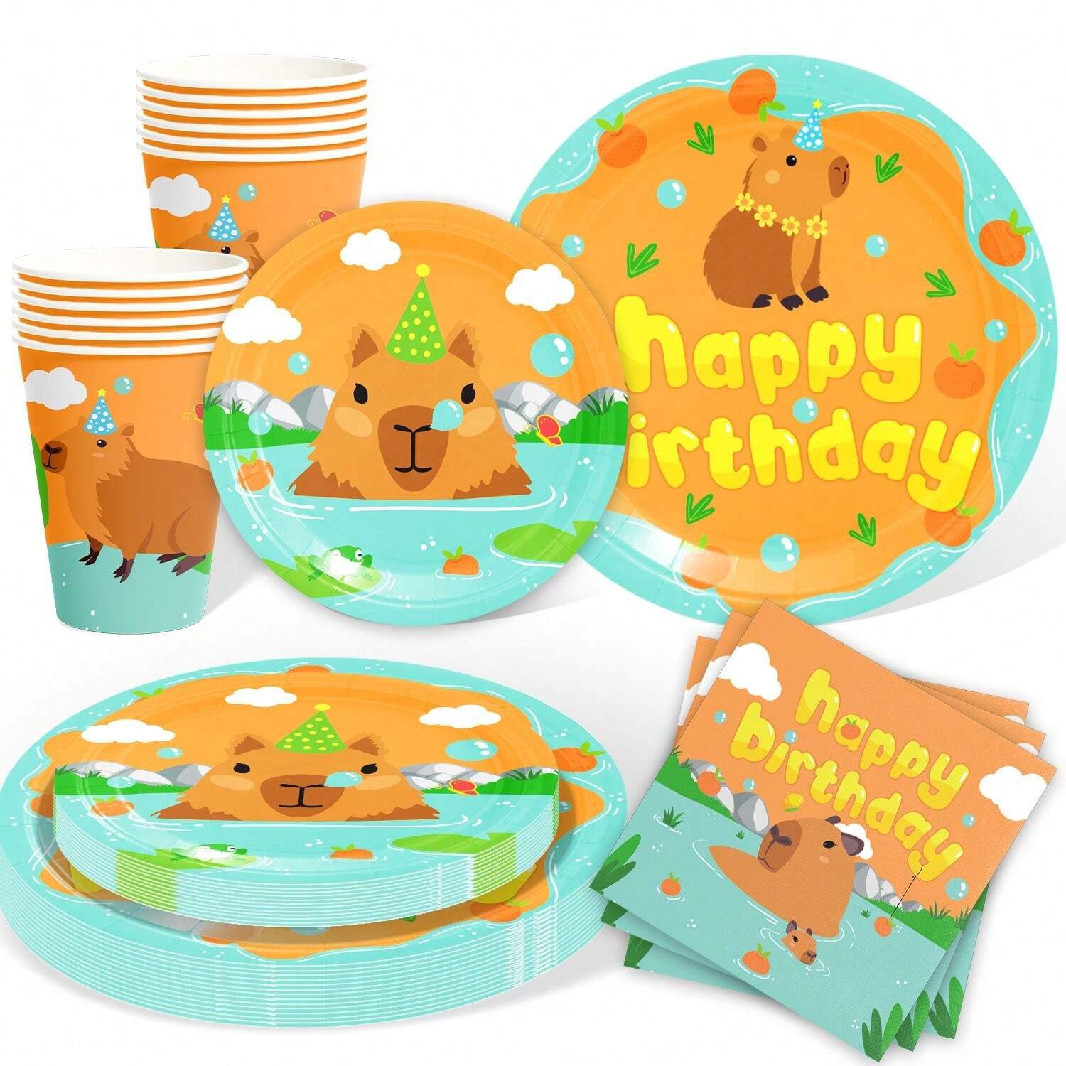 Capybara Party Plates Supplies - Cute Cartoon Capybara Party Tableware ...
