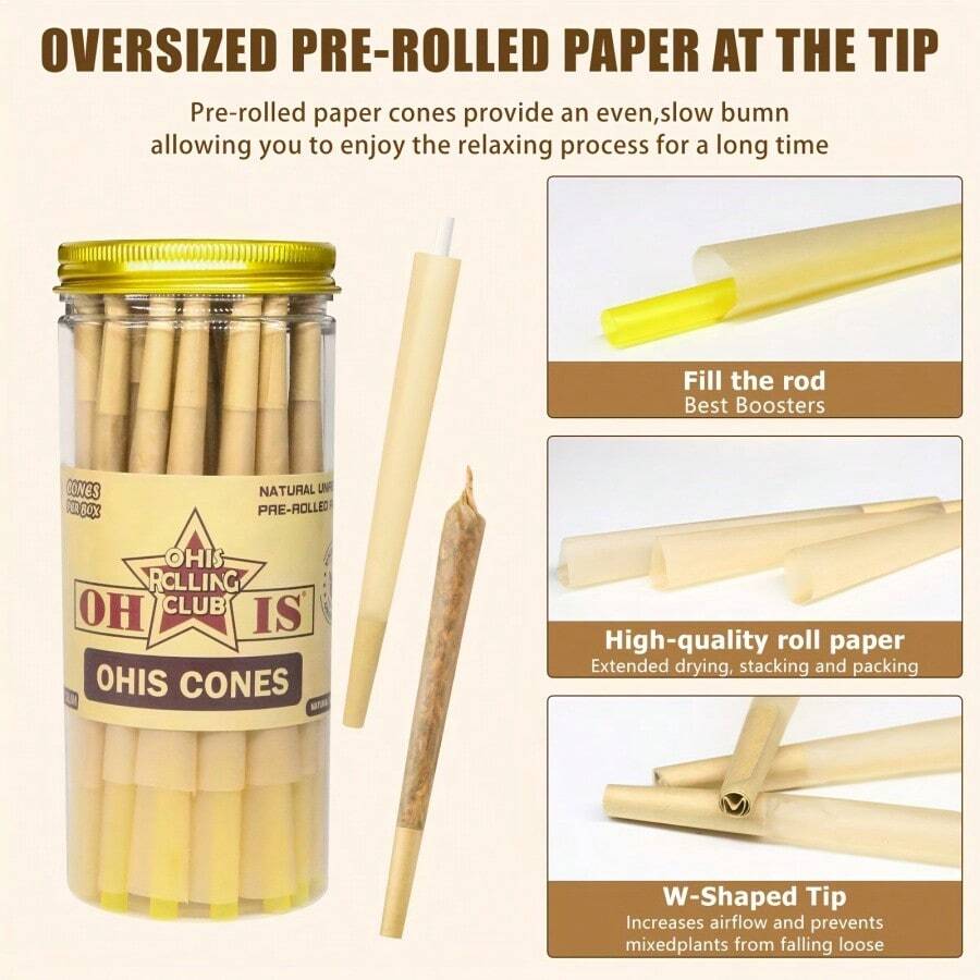 50 Pieces Of Extra Large Brown Roll Paper, Pre Rolled Single Use Cone ...