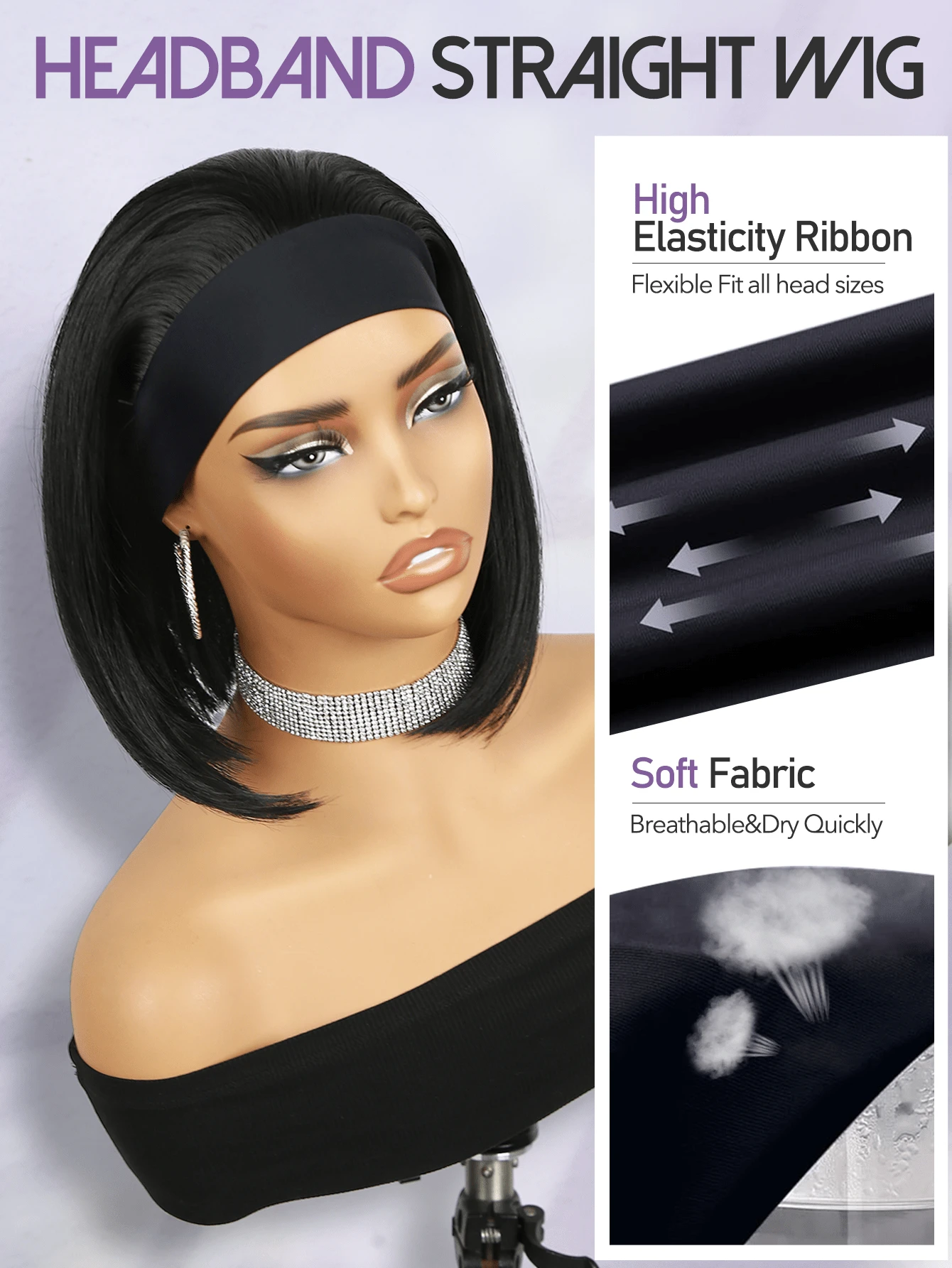 Short Bob Wigs With Headband Wig Bob Synthetic Hair For Straight ...