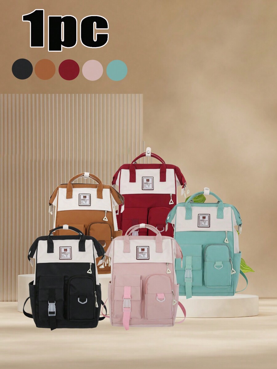 1pc Fashion And Nylon Zipper Closure Schoolbag Simple Student Campus ...