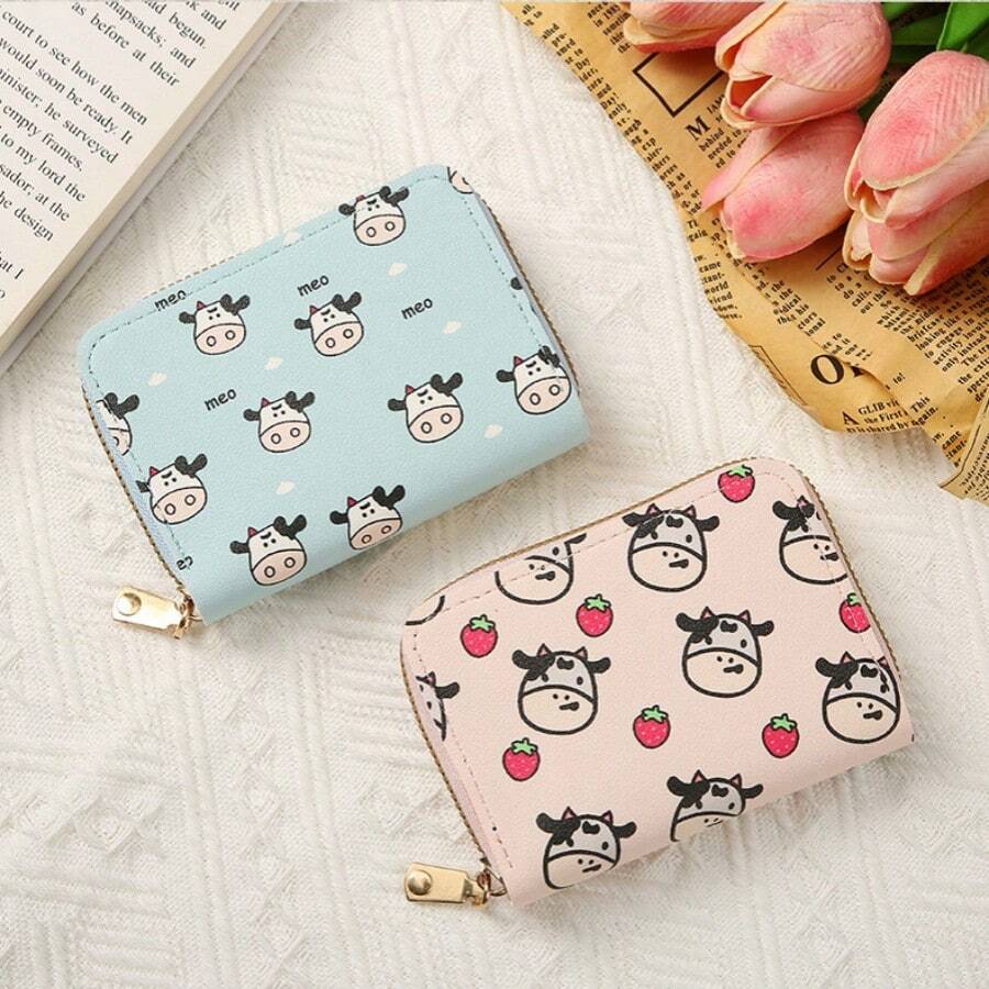 Cute Cow Pattern Coin Purse Girls PU Leather Students Pocket Zipper Key ...