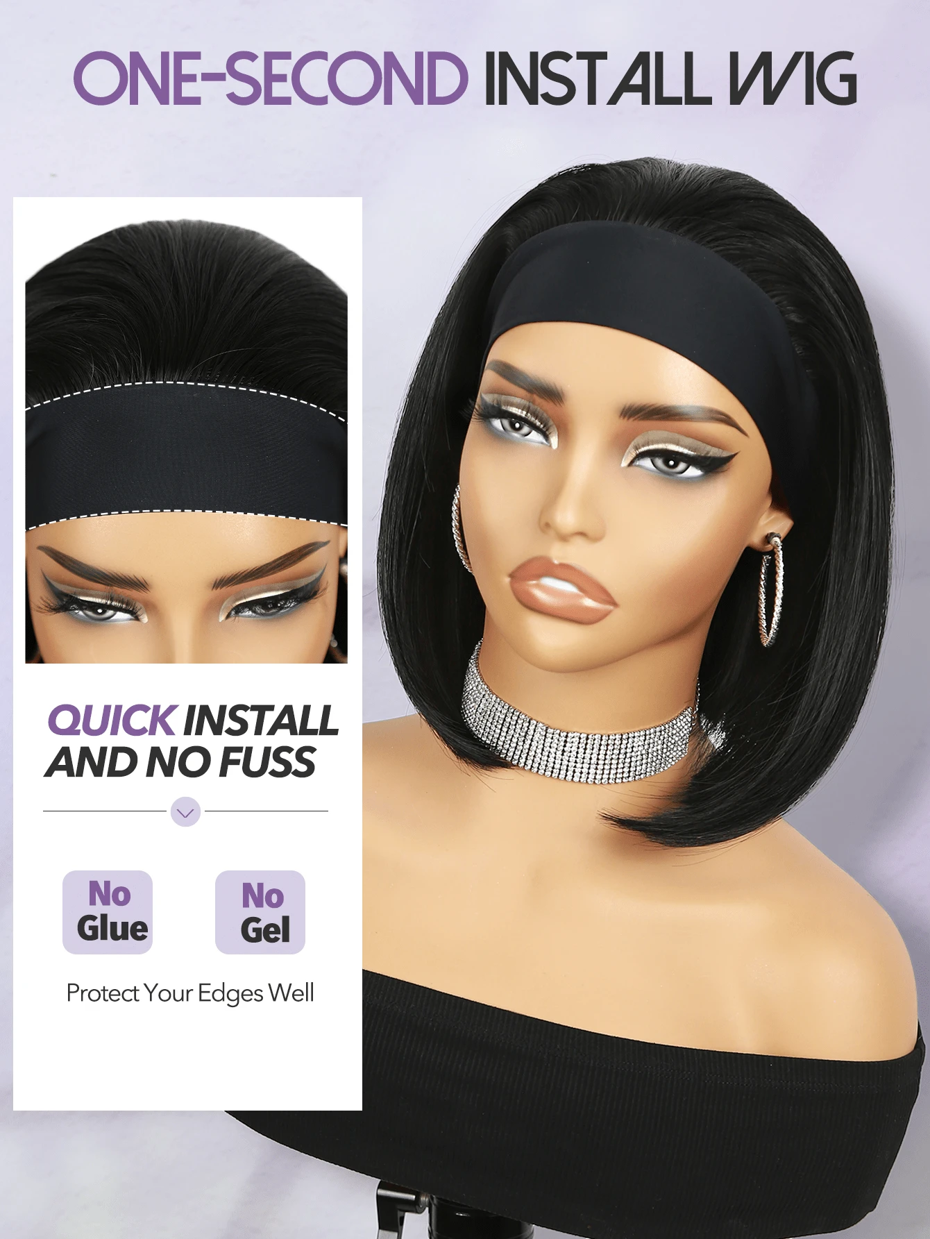 Short Bob Wigs With Headband Wig Bob Synthetic Hair For Straight ...
