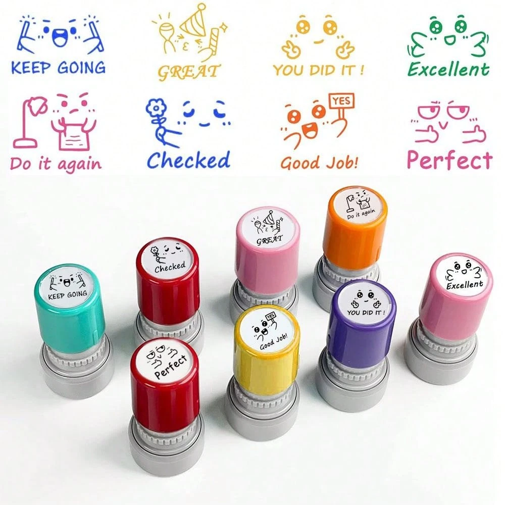 8 Pack Classroom Teacher Stamps, Grading Teacher Stamps, Colorful Rubber Self-Inking Teacher ...
