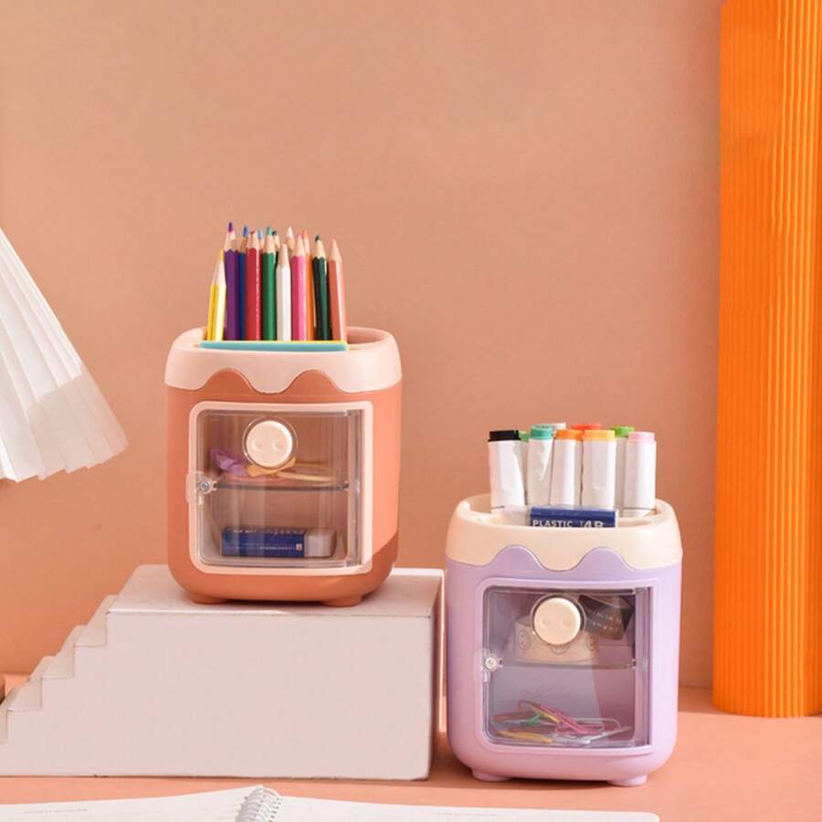 Cute Piglet Design Plastic Pencil Holder, Multi-Compartment Desktop Pen ...