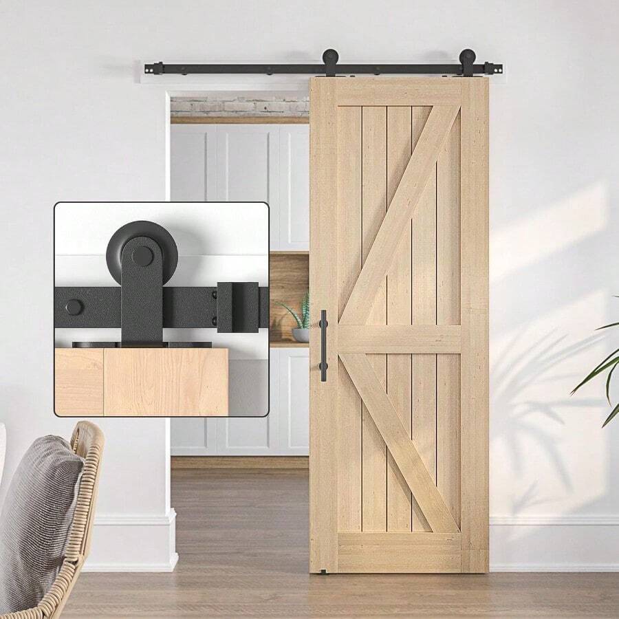 Sliding Door Kit,Single Wood Barn Door Sliding Kit,Heavy Duty Sliding ...
