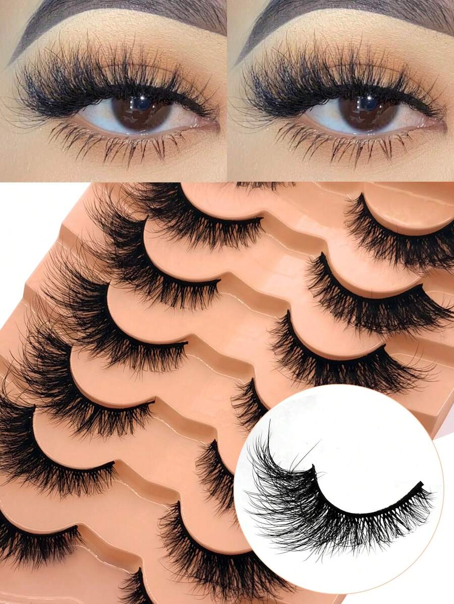 7 Pairs Full Strip Fluffy Eyelashes Faux Mink Eyelashes Cat Eye ...