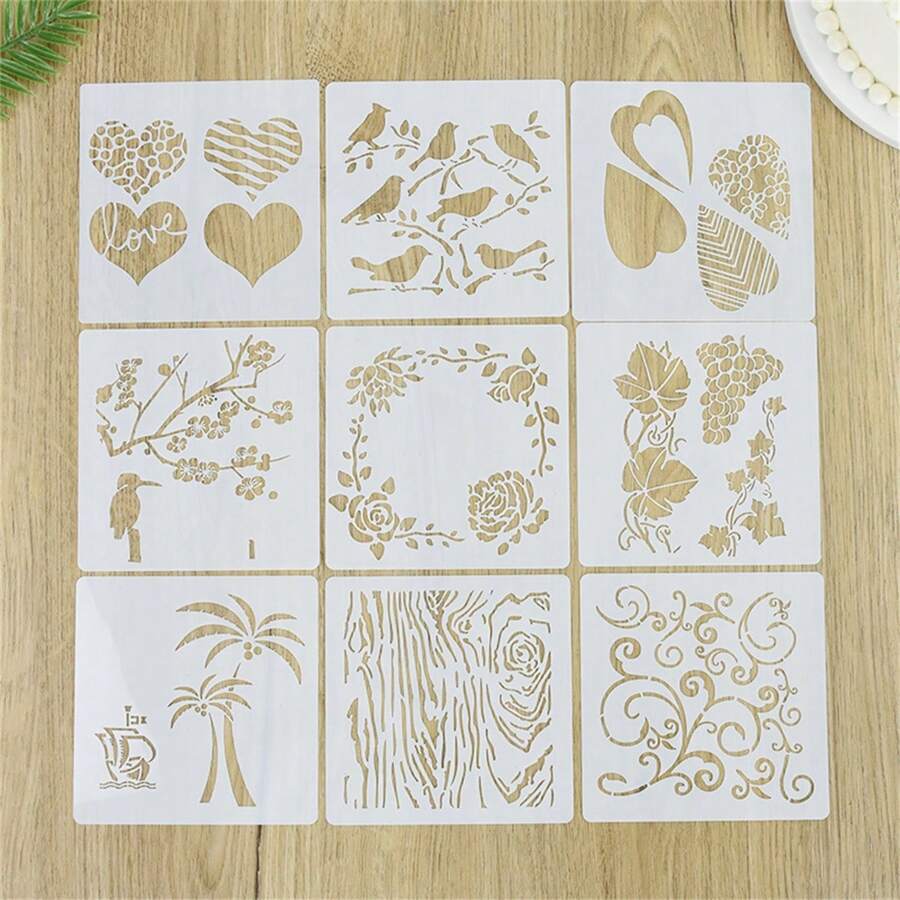 9pcs Plastic Painting Drawing Stencil Template Rulers Tool DIY Craft ...