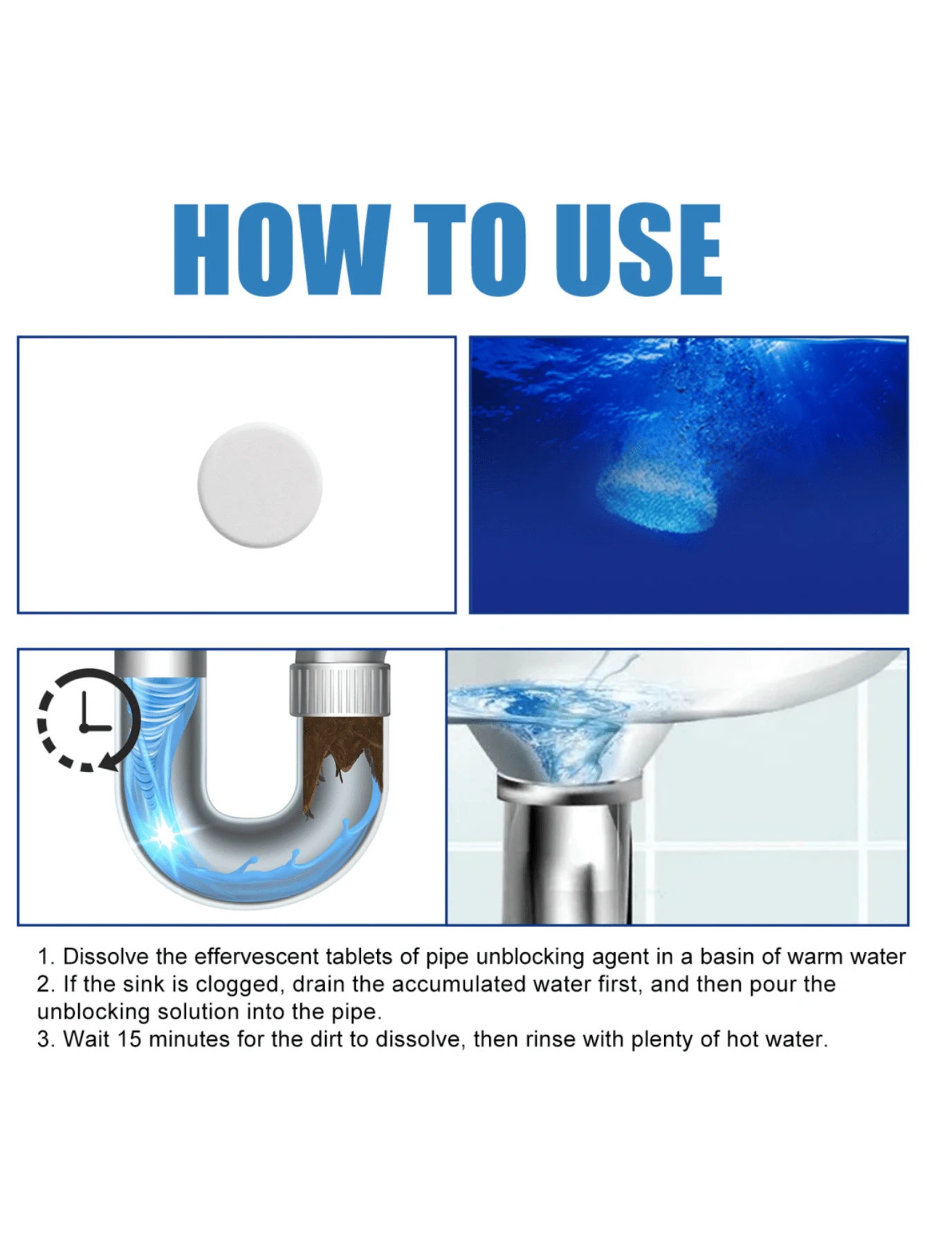 1pc Pipe Dredging Agent Effervescent Tablets, Toilet Floor Drain Drain ...