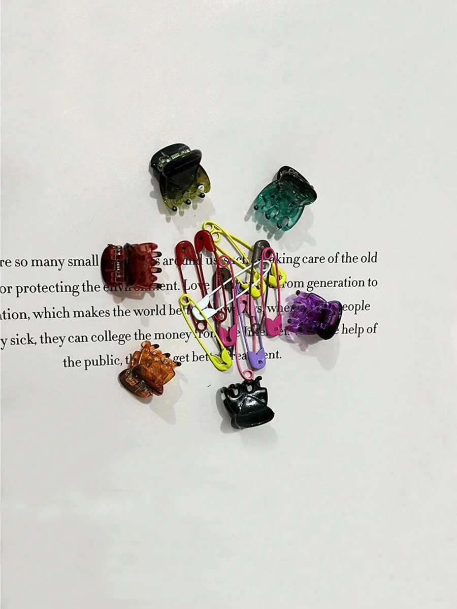 50pcs Pins+6pcs Bright Grips/Set, Painted Color Safety Pins, Multi ...