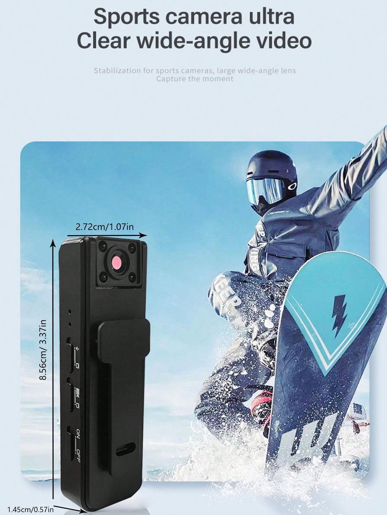 Videocamera sportiva con molletta posteriore, lunga durata della ...