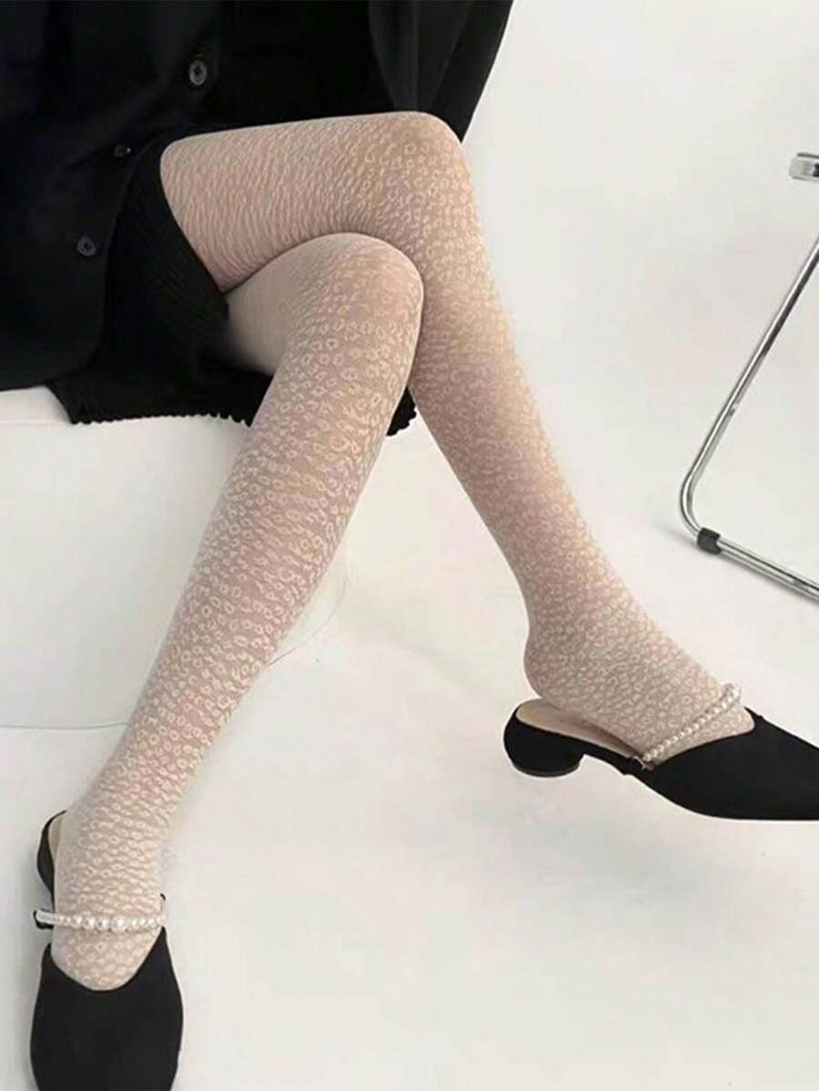 1 Pair Coffee Leopard Print Sexy Retro Jacquard Slimming Pantyhose ...