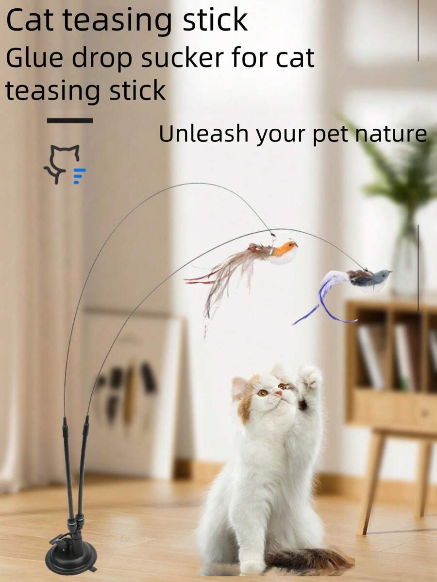 1pc Cat Toy, Feather Teaser Wand With Retractable Steel Pole ...