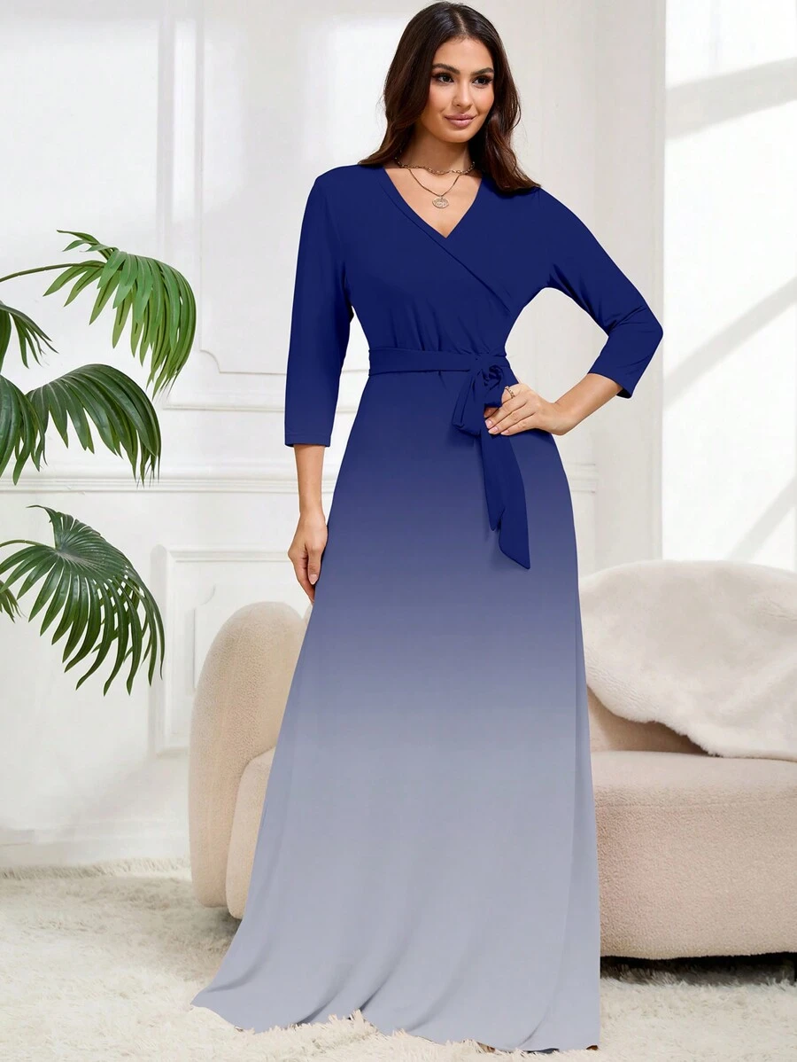 Deep V-Neck Elegant Short Sleeve Dress, Women Summer Clothing | SHEIN USA