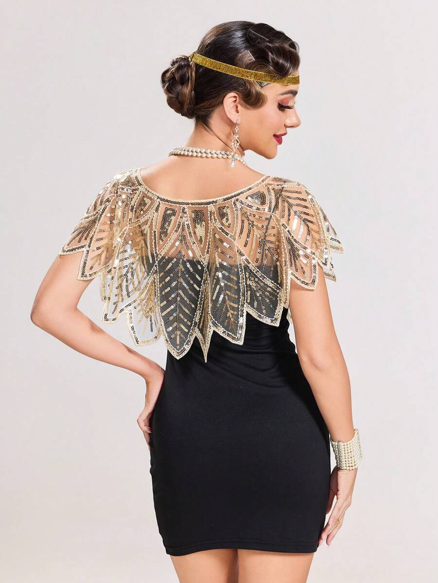 Women Vintage 1920s Shawl Beaded Sequin Deco Evening Cape Shrug Bolero ...