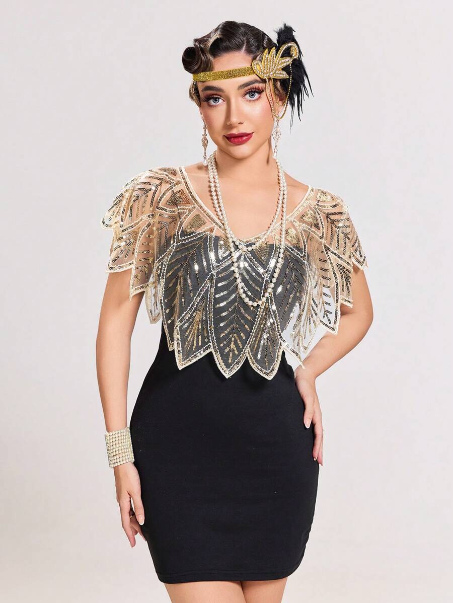 Women Vintage 1920s Shawl Beaded Sequin Deco Evening Cape Shrug Bolero ...