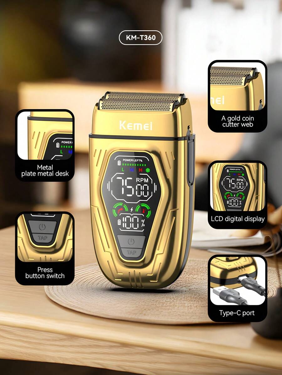 Kemei KEMEI Km-T360 Rechargeable Men Foil Shaver Salon Electric Double Bald Head Shaver Men ...