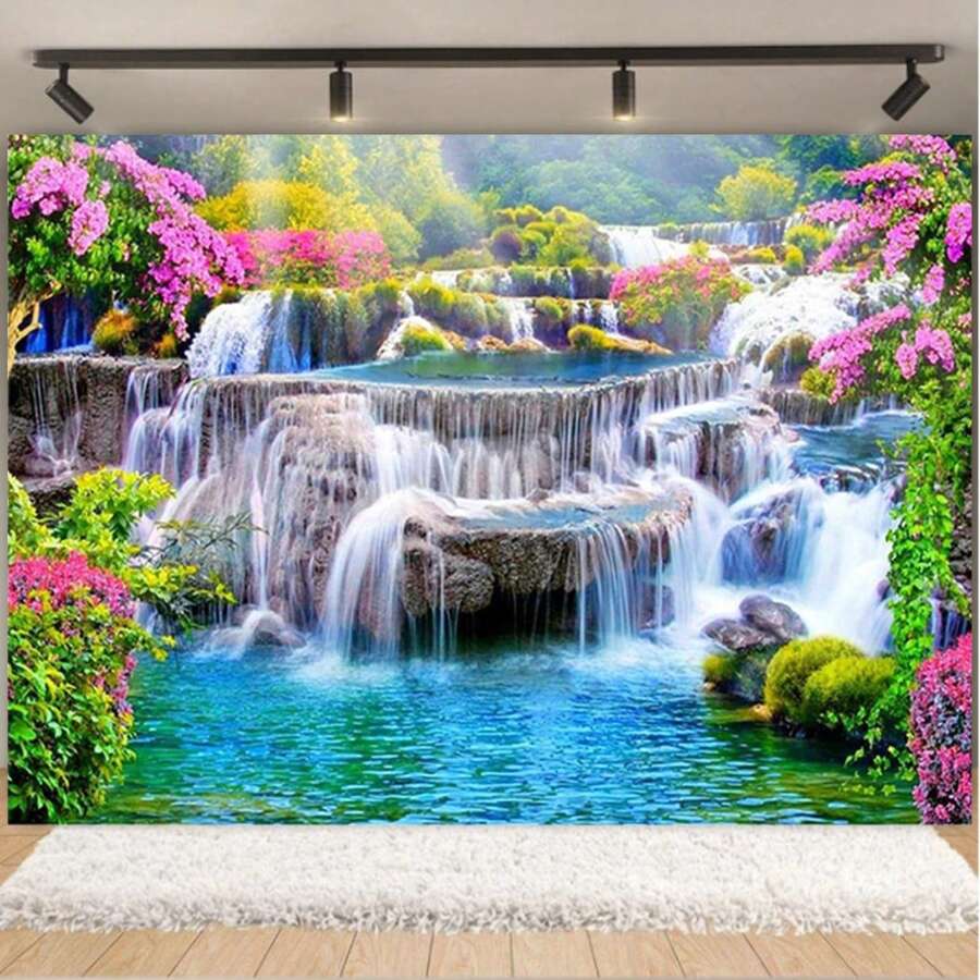 Mountain Lake Wonderful Nature Landscape Photography Backdrop Waterfall ...