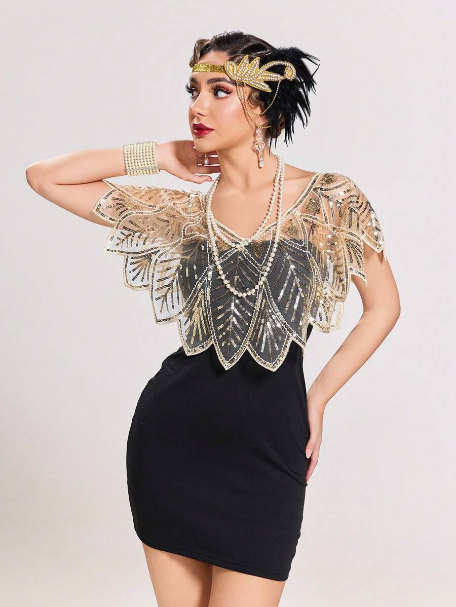 Women Vintage 1920s Shawl Beaded Sequin Deco Evening Cape Shrug Bolero ...