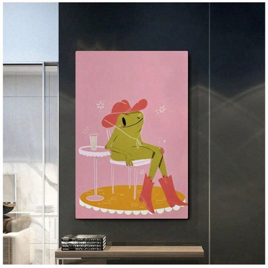 1pc Canvas Poster, Howdy Partner Frog Art Print, Frog Aesthetic Art ...