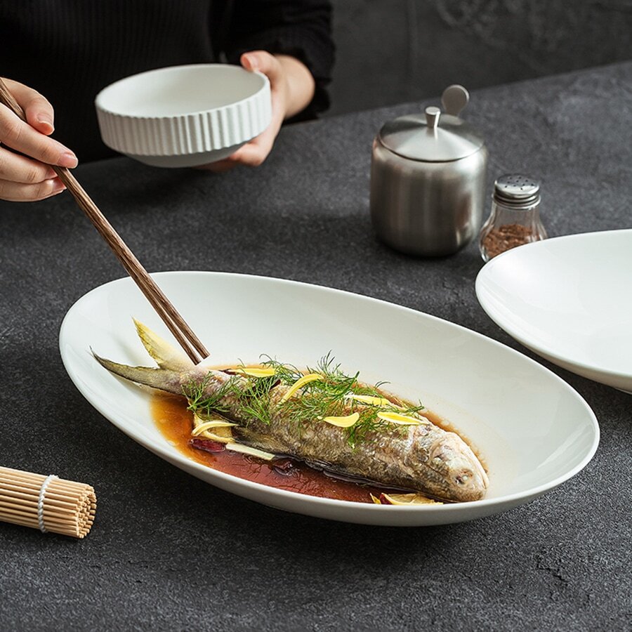 Hotel Creative Large Steamed Fish Plate Home Use Ceramic Plate ...