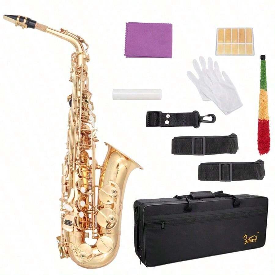 Alto Saxophone E-Flat Alto SAX Eb With 11reeds, Case, Carekit, Gold Color For Students And ...