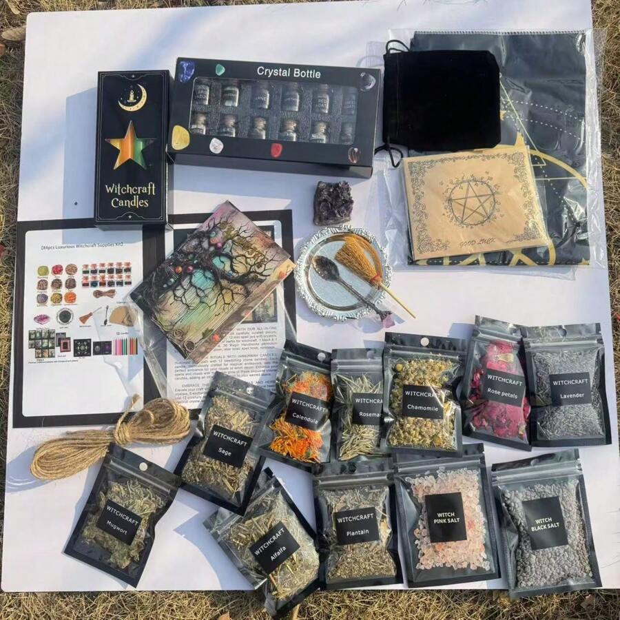 89pcs Witchcraft Supplies Kit - Natural Stone Crystals, DIY Wiccan ...