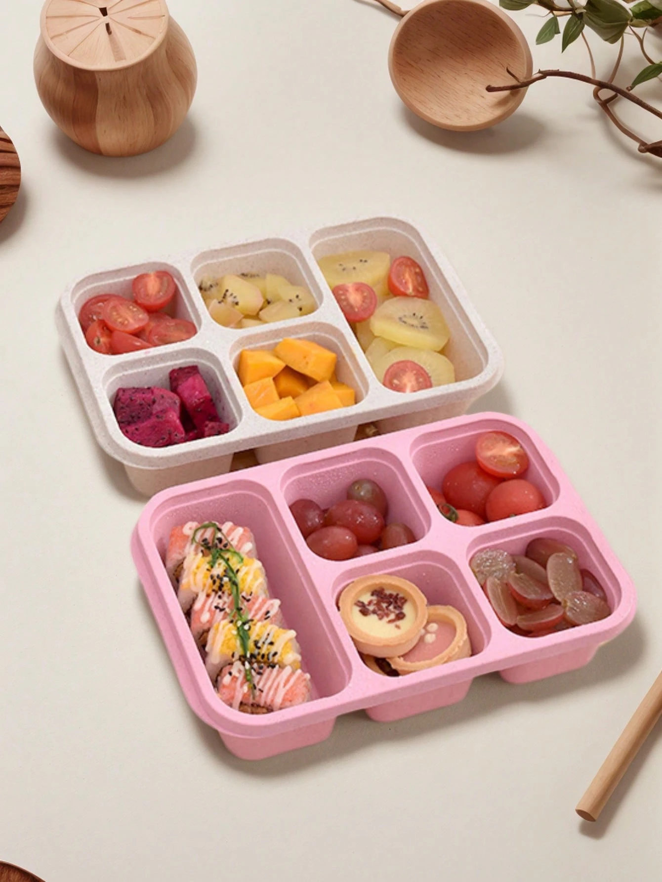 Divided Lunch Box For Home, Portable Square 5-Compartment Food Storage ...