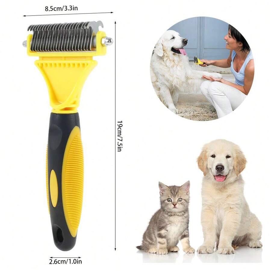 Dual-Sided Pet Grooming Brush - Stainless Steel Dog & Cat Deshedding ...
