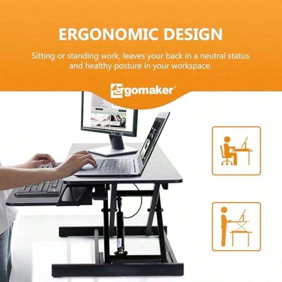 ERGOMAKER Height Adjustable Standing Desk Converter - 81cm 32 Inch Wide ...