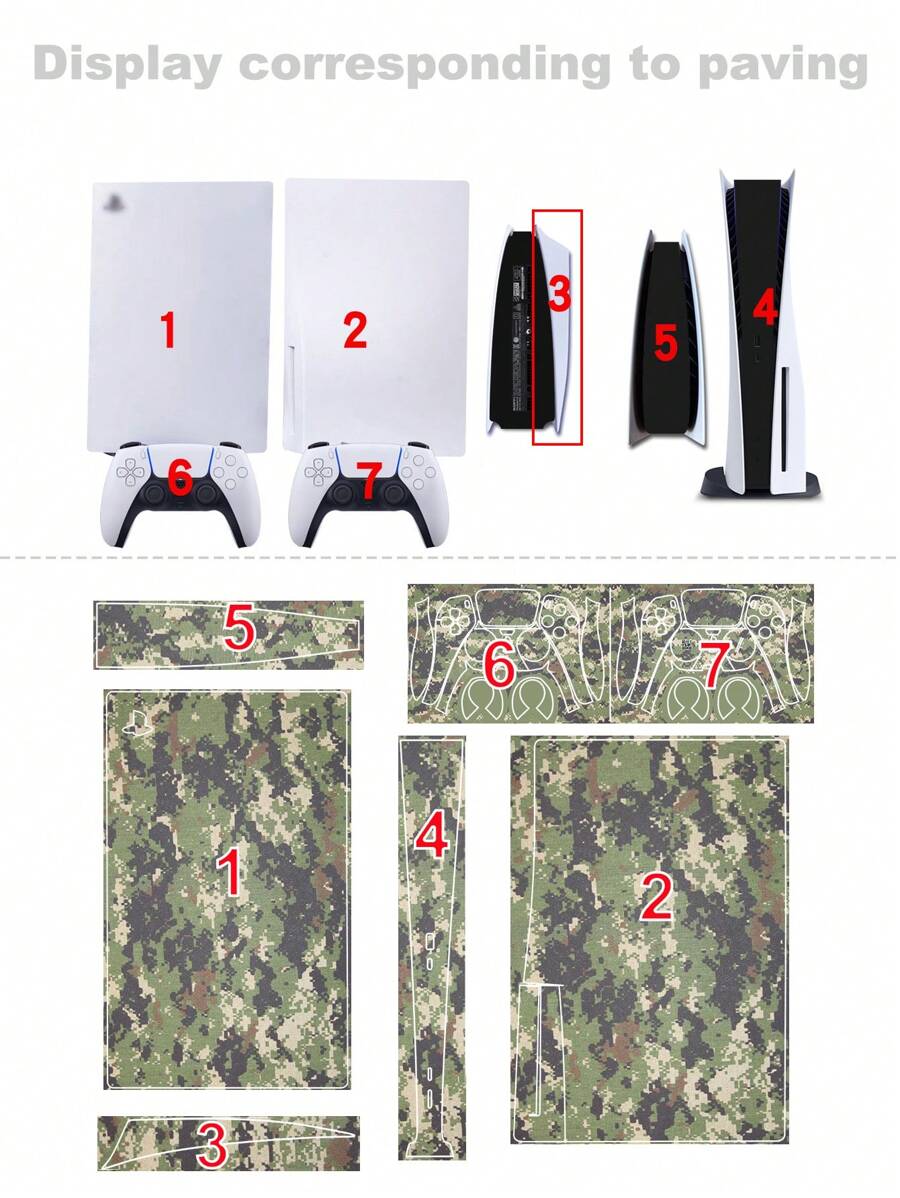 6pcs Camouflage Green Pattern PS5 Console Stickers, Dust-Proof And Wear ...