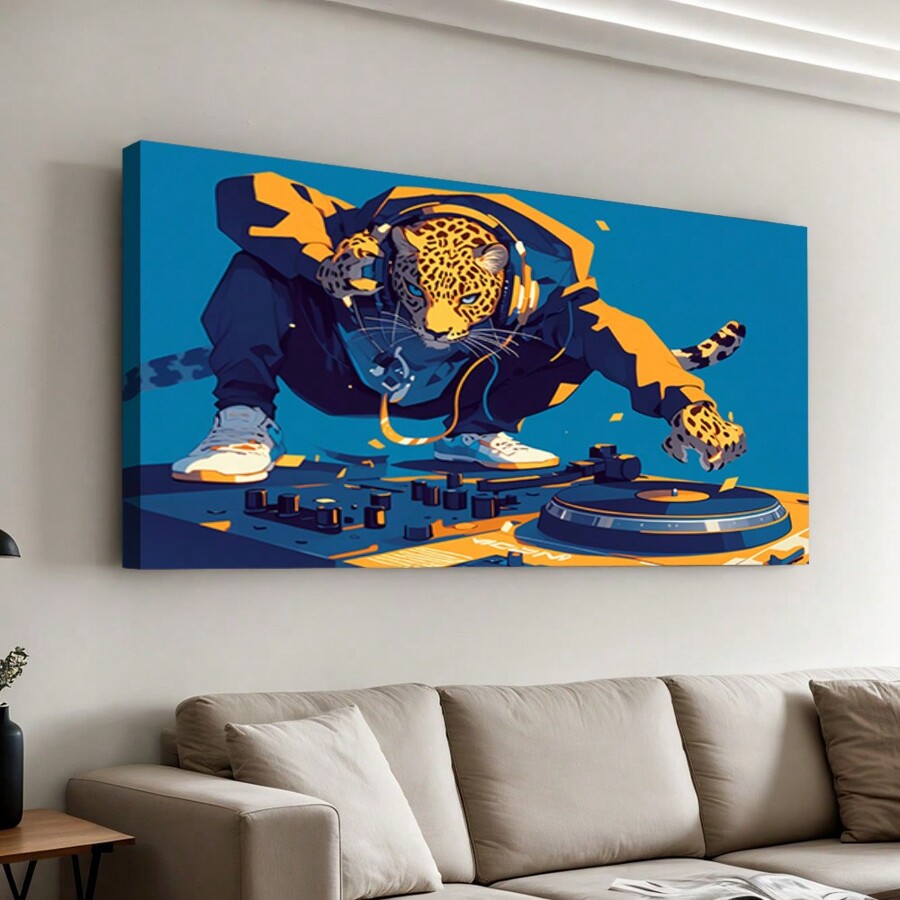 Cool Leopard DJ Canvas Painting, Animal Music Lover Wall Art, Hip Hop ...