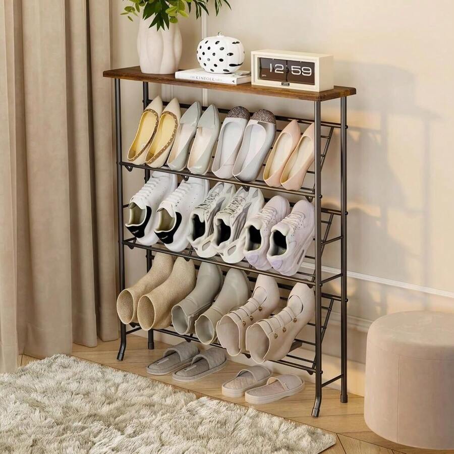 Shoe Rack Storage, Narrow 4 Tier Metal Shoe Storage Shelf | SHEIN USA