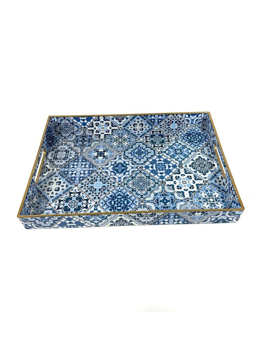 Decorative Trays Blue Bohemian Style Plastic Serving Tray With Handles ...