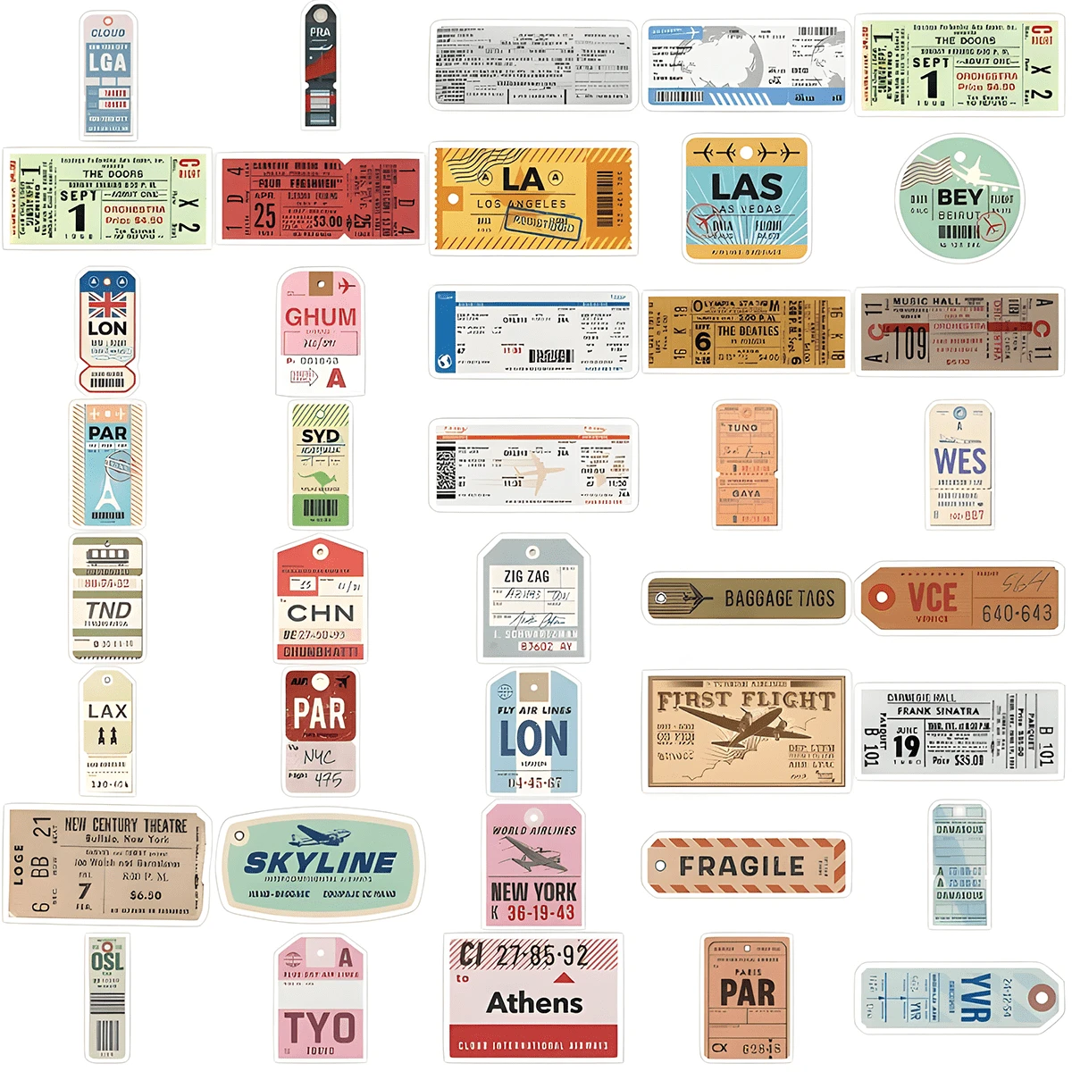 40pcs Vintage Travel Boarding Pass Stickers, Airplane Ticket & Boarding ...